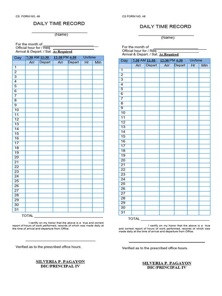 Daily Time Record Daily Time Record: (Name) (Name) | PDF