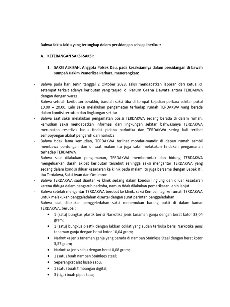 KETERANGAN SAKSI Charge Radit (REVISI) | PDF