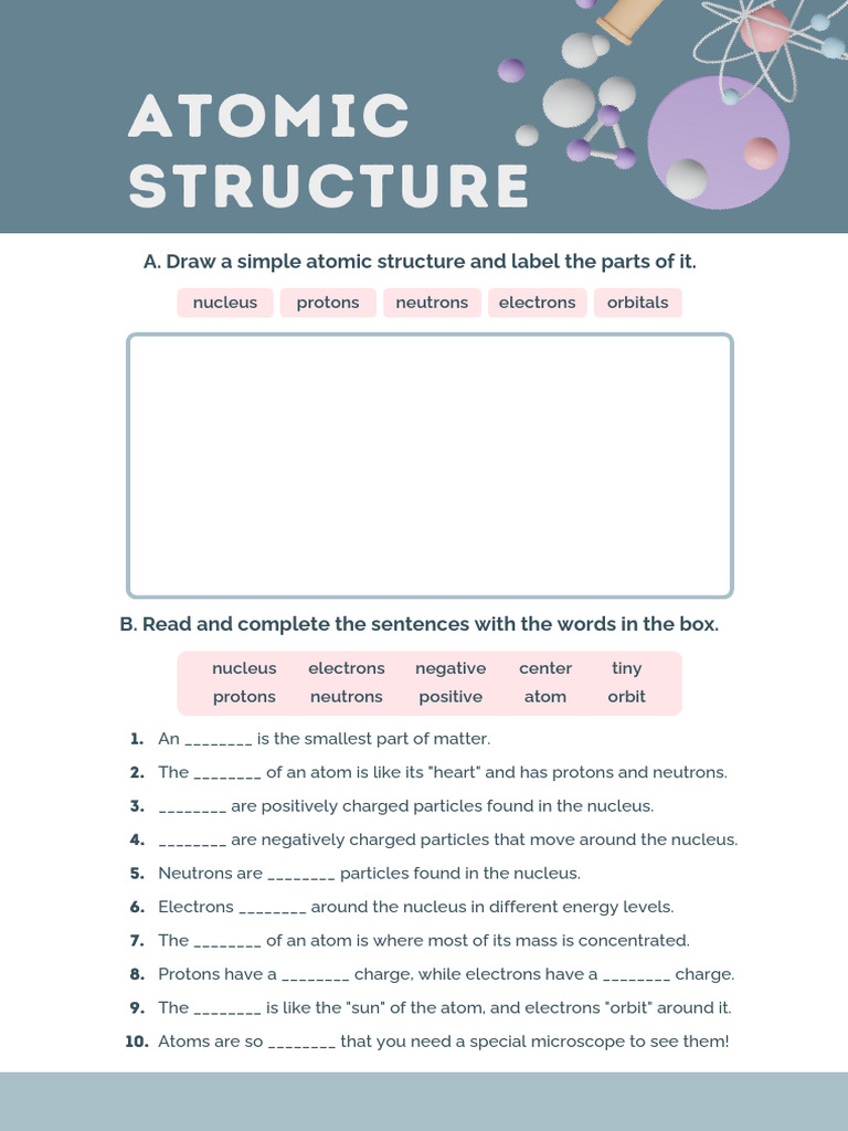 Pink and Grey Atomic Structure Science Worksheet | PDF