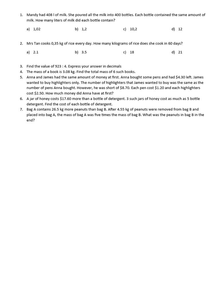 P6 Decimals 1 | PDF | Cooking, Food & Wine | Art