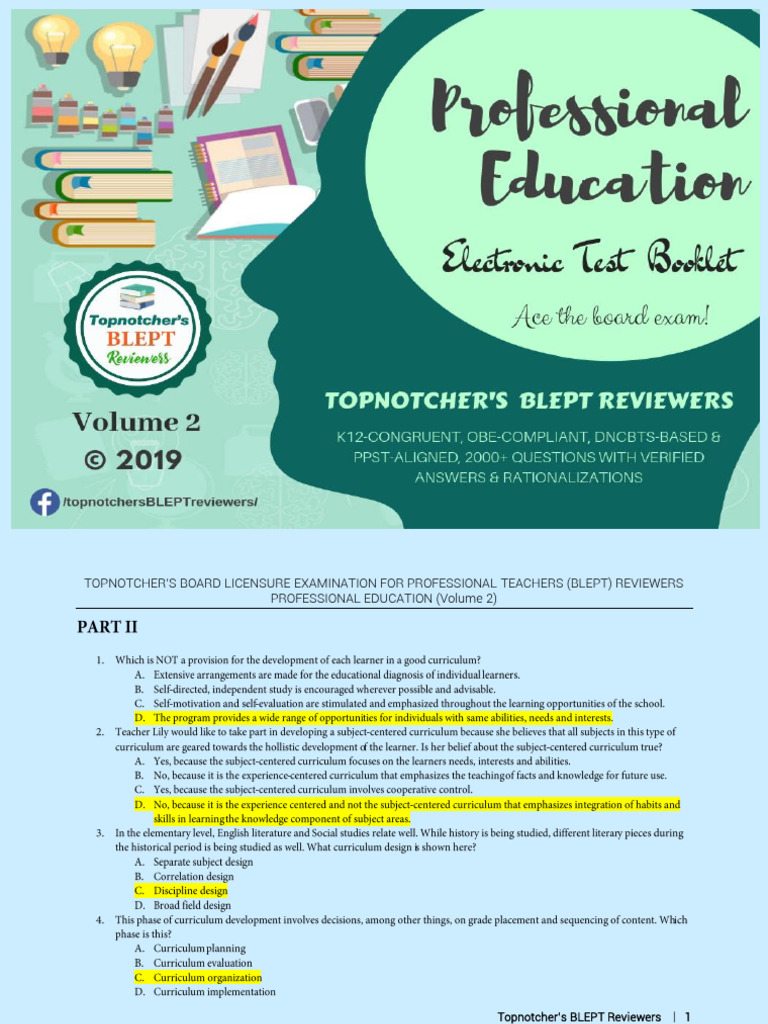 PROF ED Electronic TEST Booklet Volume 2 | PDF | Science & Mathematics ...