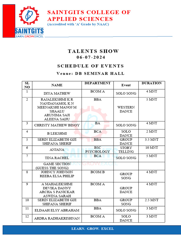 College Talent Show Schedule | PDF