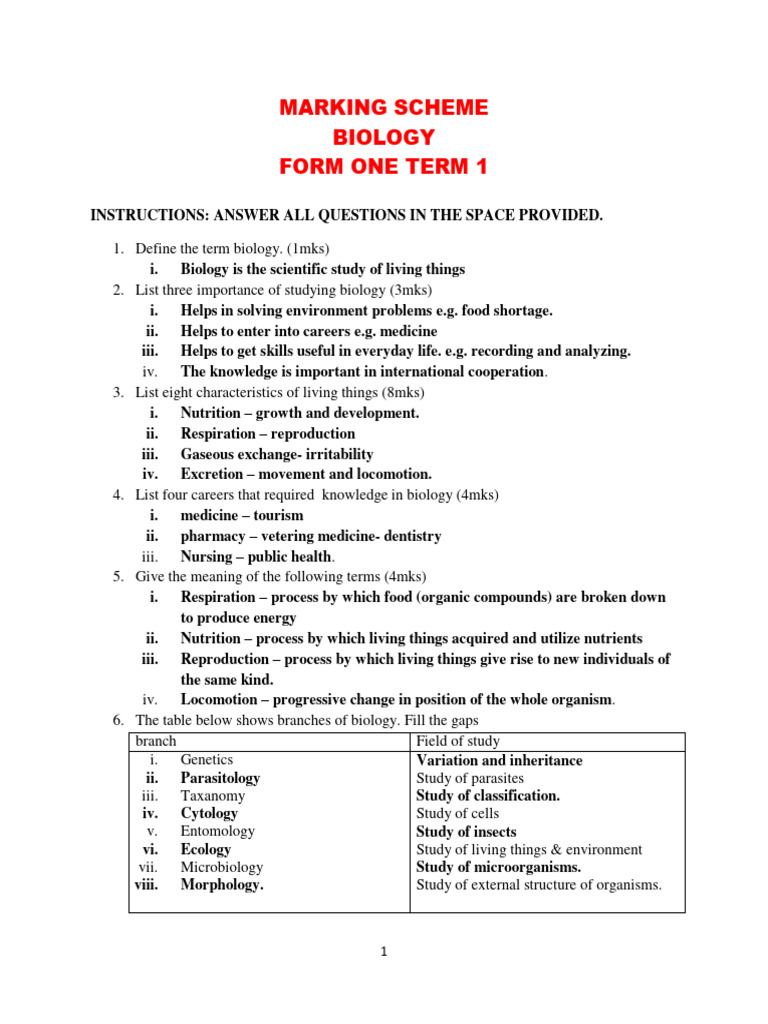 Form One Biology Set 3 MSC | PDF | Biology | Life