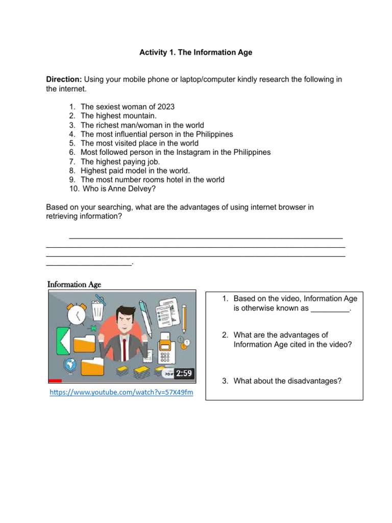Activity 1 Information Age | PDF | Internet | Information
