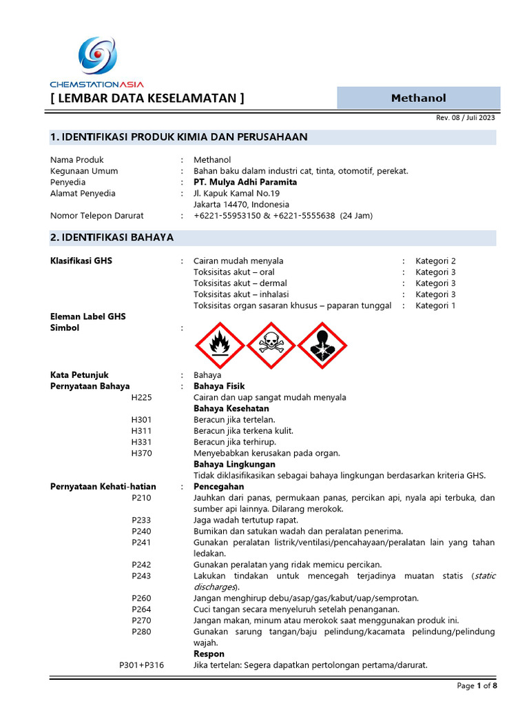 MSDS Methanol | PDF | Pengembangan Diri