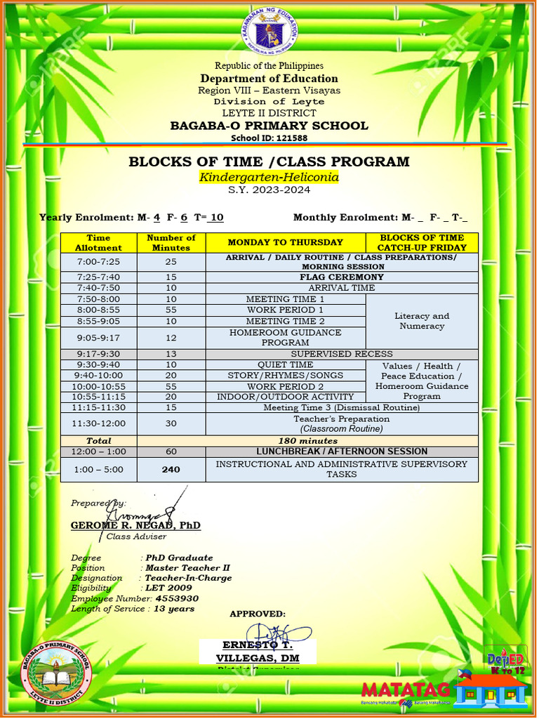 Kinder Class Program 2023-2024 | PDF | Learning