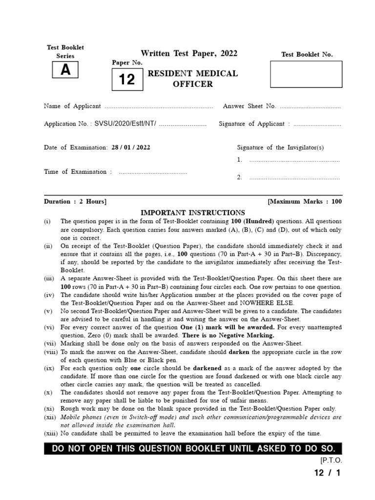 Resident Medical Officer Exam Guidelines | PDF | Diseases And Disorders ...