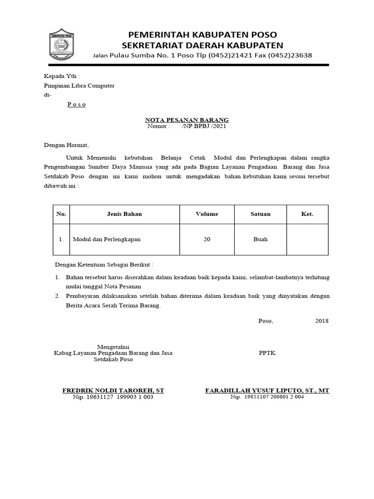 Nota Pesanan Barang Poso | PDF