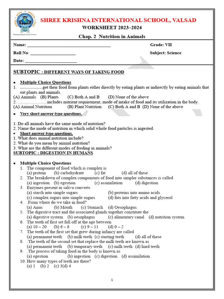 STD 7 CH 2 Nutrition in Animals... | PDF | Digestion | Nutrition