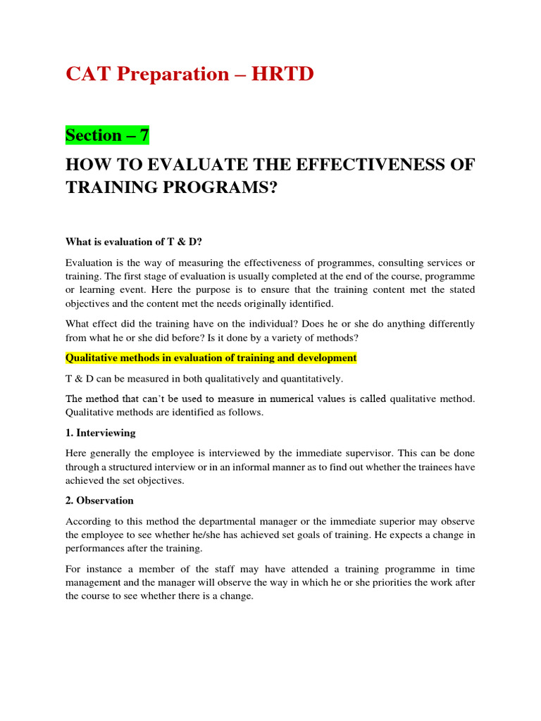 CAT Preparation Section 7 - Evaluation | PDF | Learning | Cost–Benefit ...