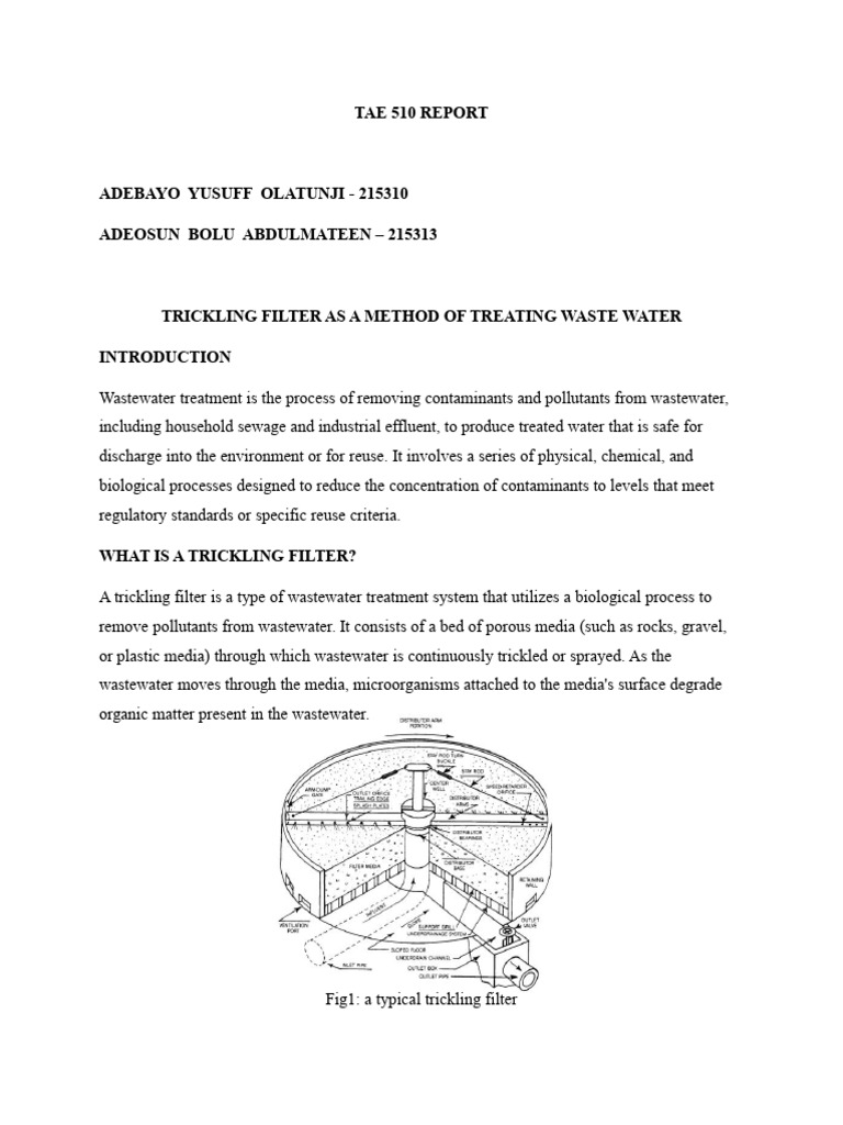 Tae 510 Report - Trickling Filter | PDF | Sewage Treatment | Filtration