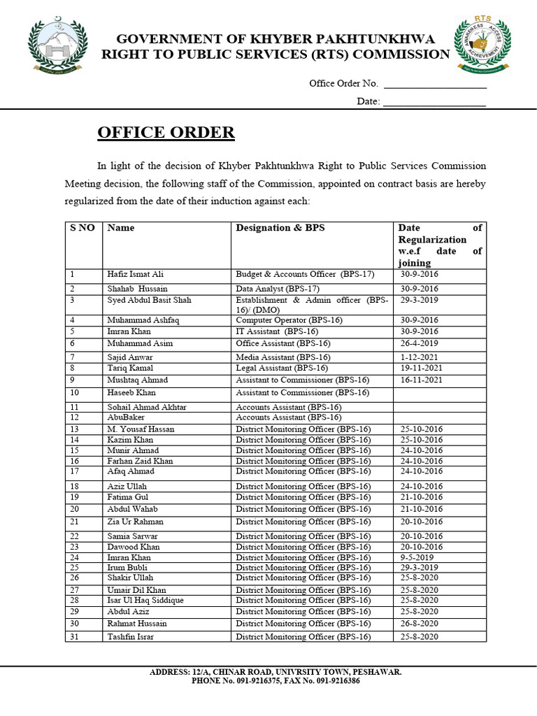 DFA - Regularization Office Order With Date of Joining | PDF