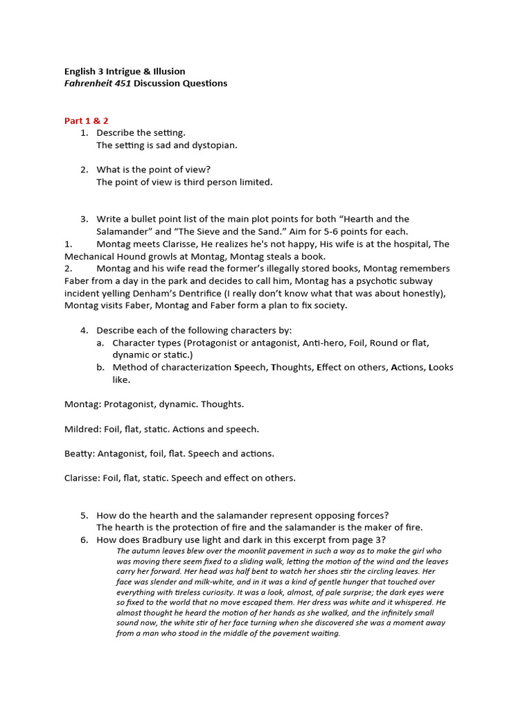 Fahrenheit 451 Discussion Questions | PDF | General Fiction