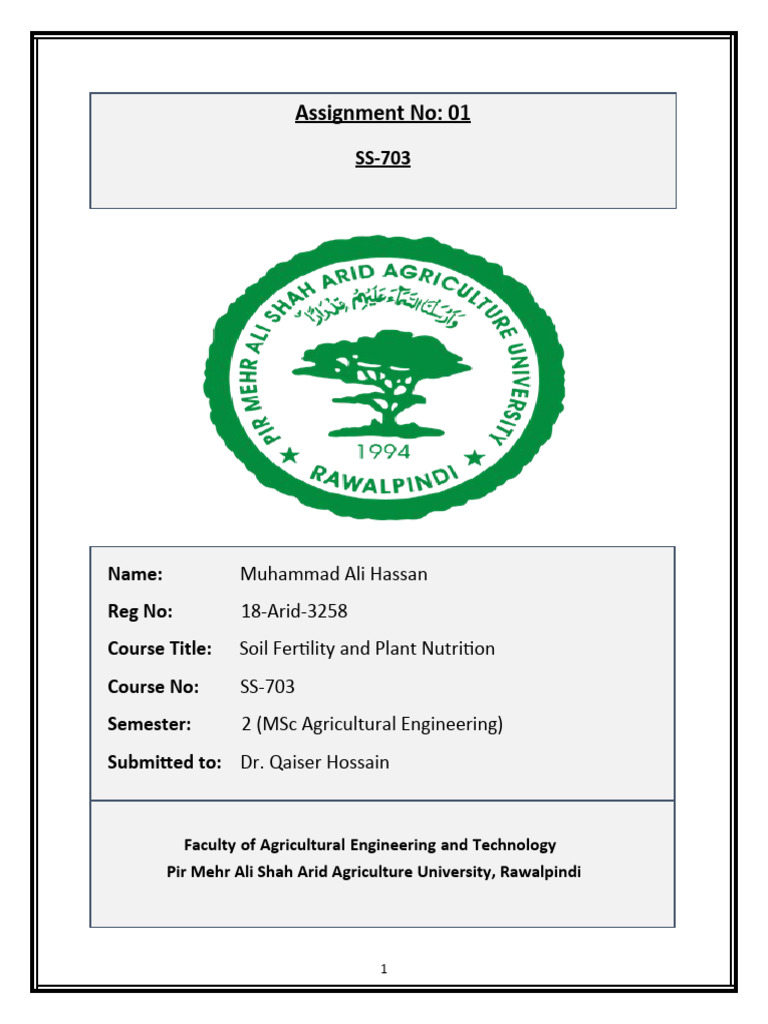Assignment No 1 Soil Fertility Download Free Pdf Fertilizer Sulfur