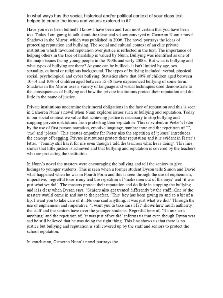 Bullying Speech Shadows in The Mirror | PDF | Bullying | Behavioural ...