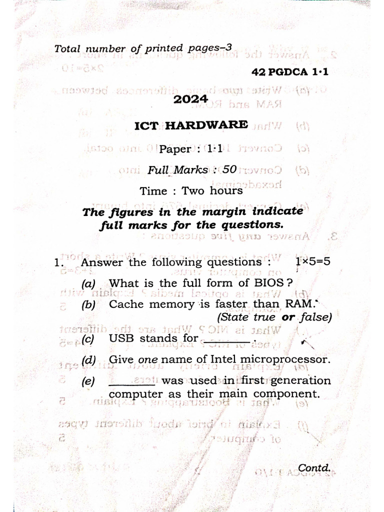 PGDCA First Semester All Question Papers, Gauhati University | PDF PGDCA First Semester All Question Papers, Gauhati University | PDF