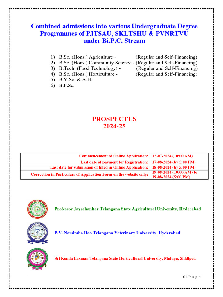 PJTSAU_UG_BiPC_2024 | PDF | University And College Admission