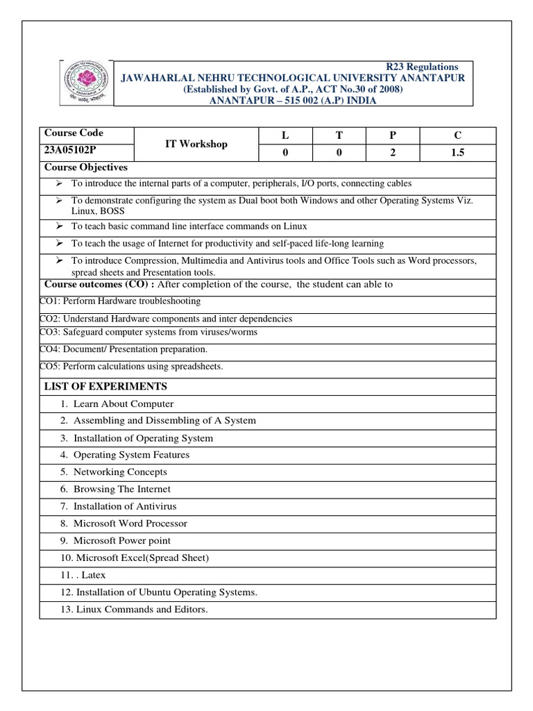 IT Workshop Lab Manual R23 | PDF | Printer (Computing) | Computer Network