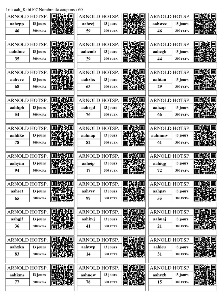 Vouchers ARNOLD HOTSPOT Aah Kabi107 | PDF