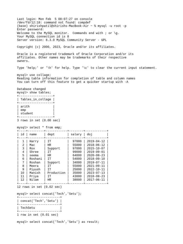 Built in Function Praticals | PDF | My Sql | Information Technology ...