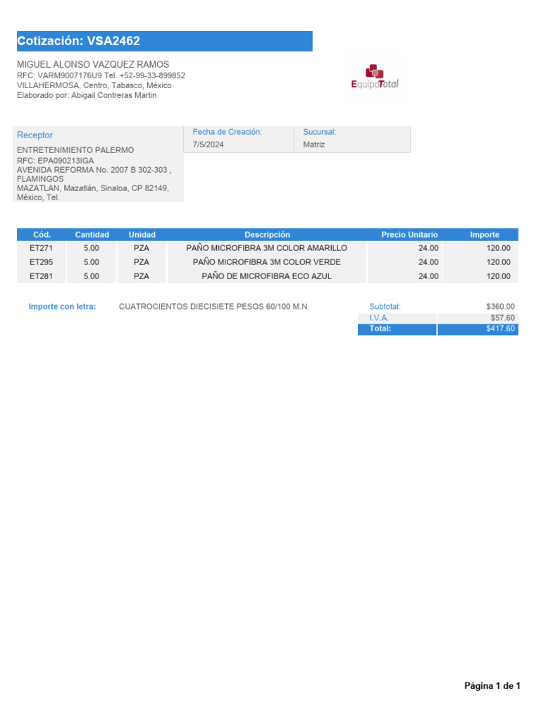 Cotizacion-VSA2462 | PDF