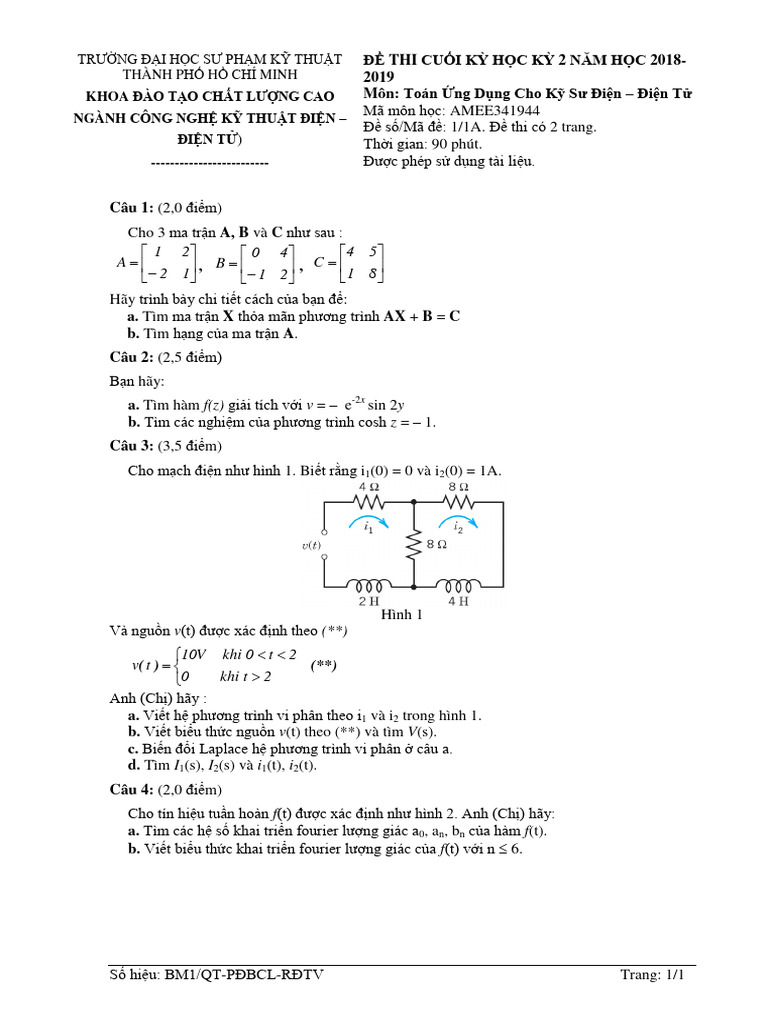 ĐỀ THI TOÁN UD-CLC-HK2-18-19 | PDF