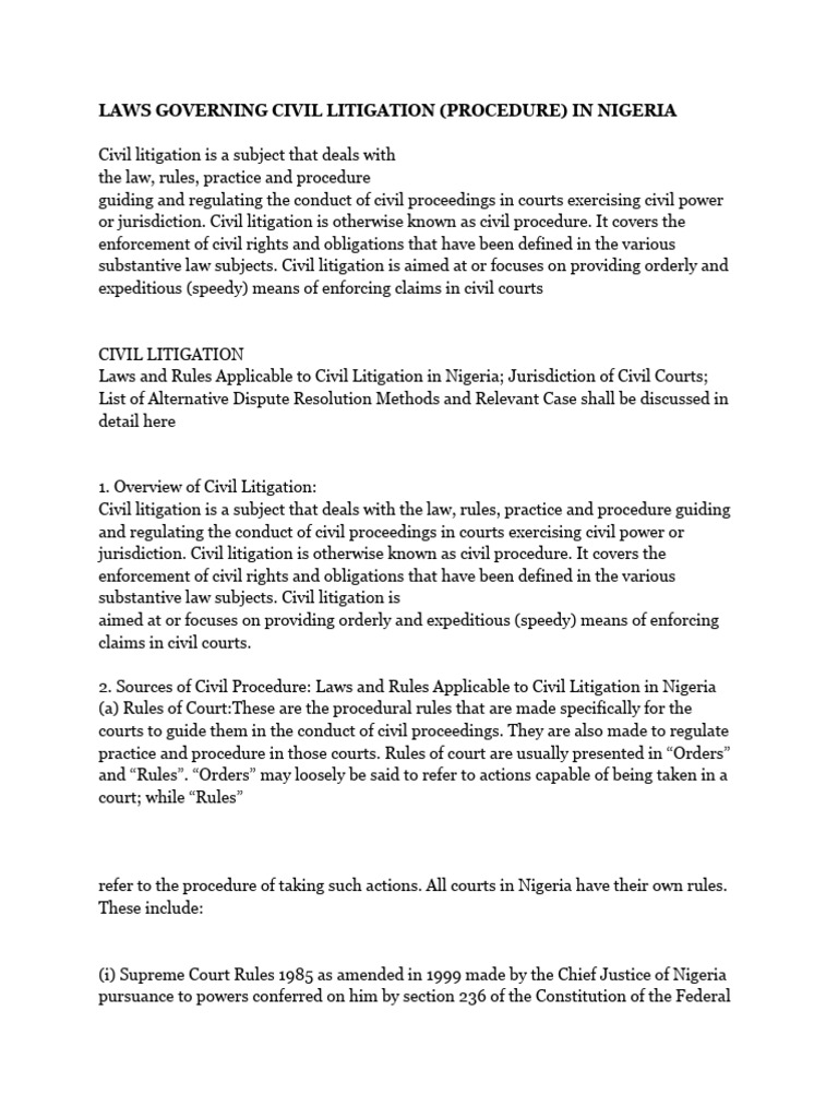 Laws Governing Civil Litigation in Nigeria | PDF | Appellate Court | Jurisdiction