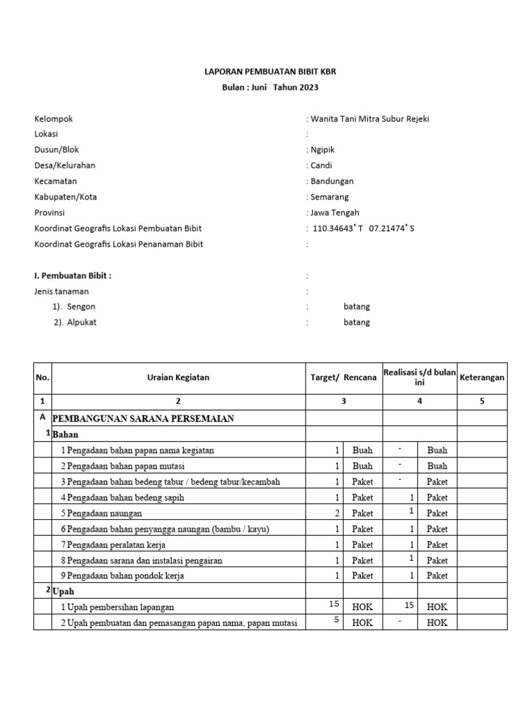 Laporan Bibit KBR Juni 2023 Semarang | PDF