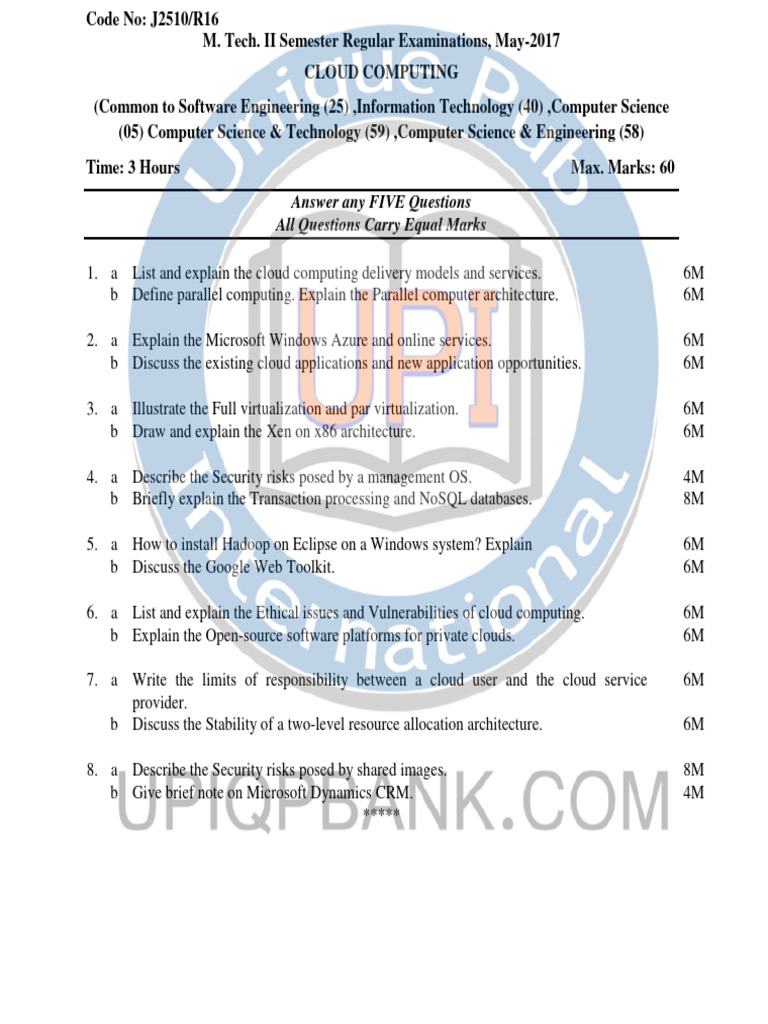 JNTUK M.Tech 2 Sem 2017 May Reg CLOUD COMPUTING Soft E IT CS CSE CST | PDF