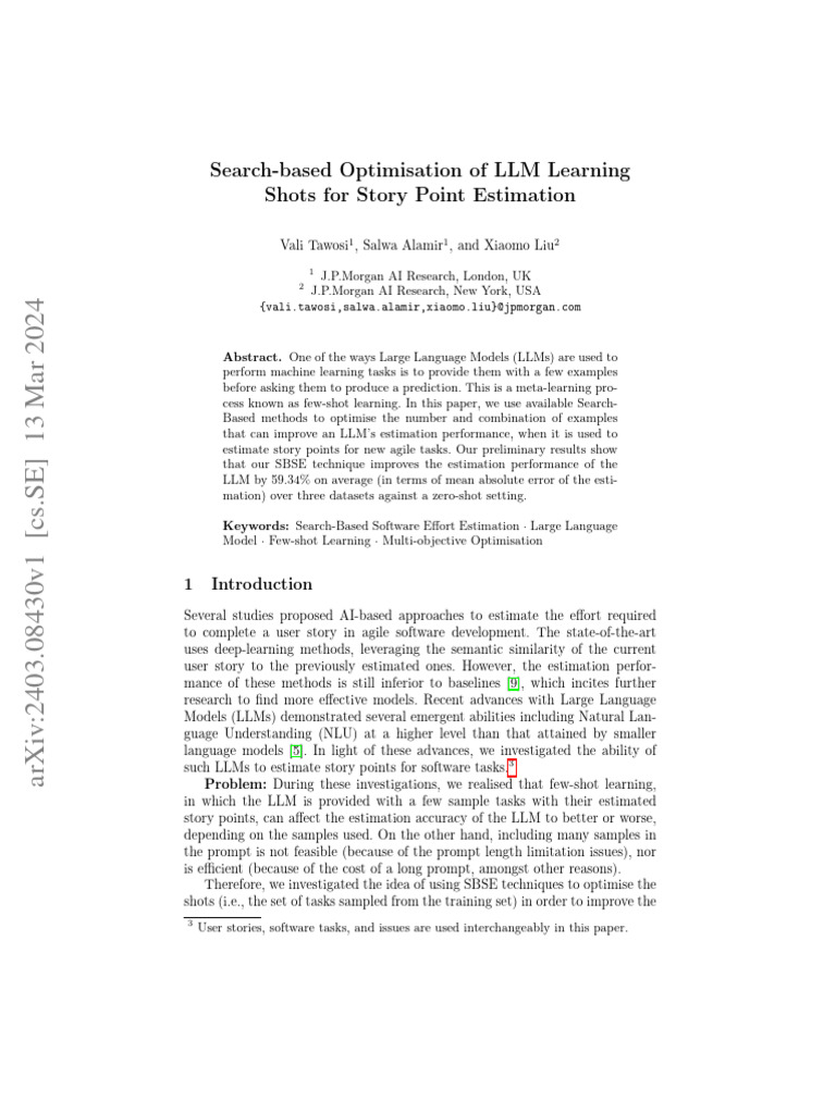 Search-Based Optimisation of LLM Learning Shots For Story Point Estimation | PDF | Sampling ...