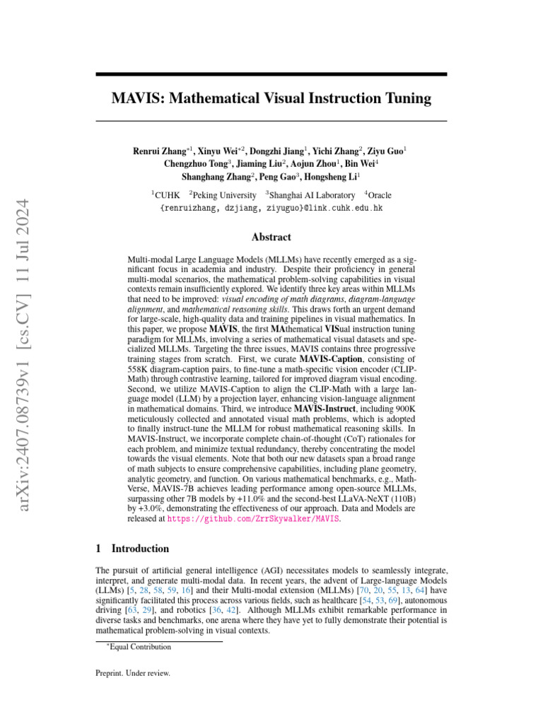 MAVIS: Mathematical Visual Instruction Tuning | Download Free PDF ...