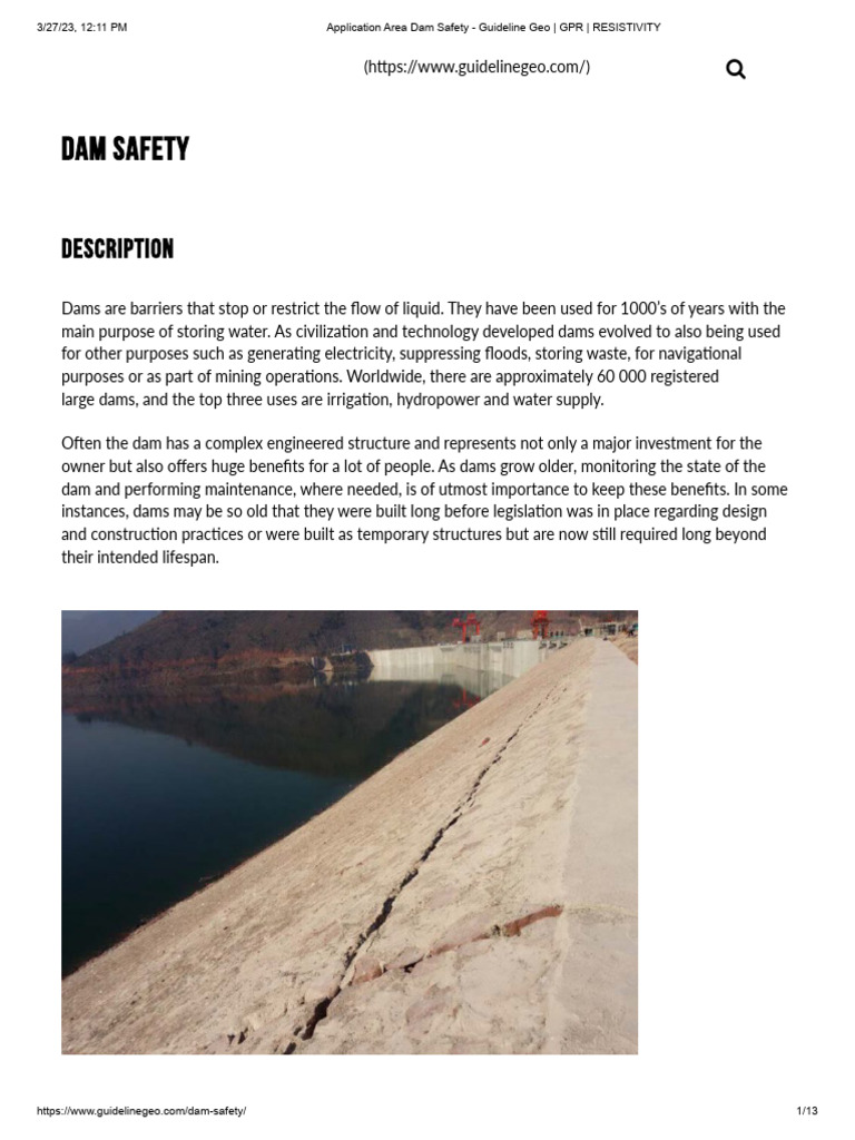 Application Area Dam Safety - Guideline Geo _ GPR _ RESISTIVITY | PDF ...