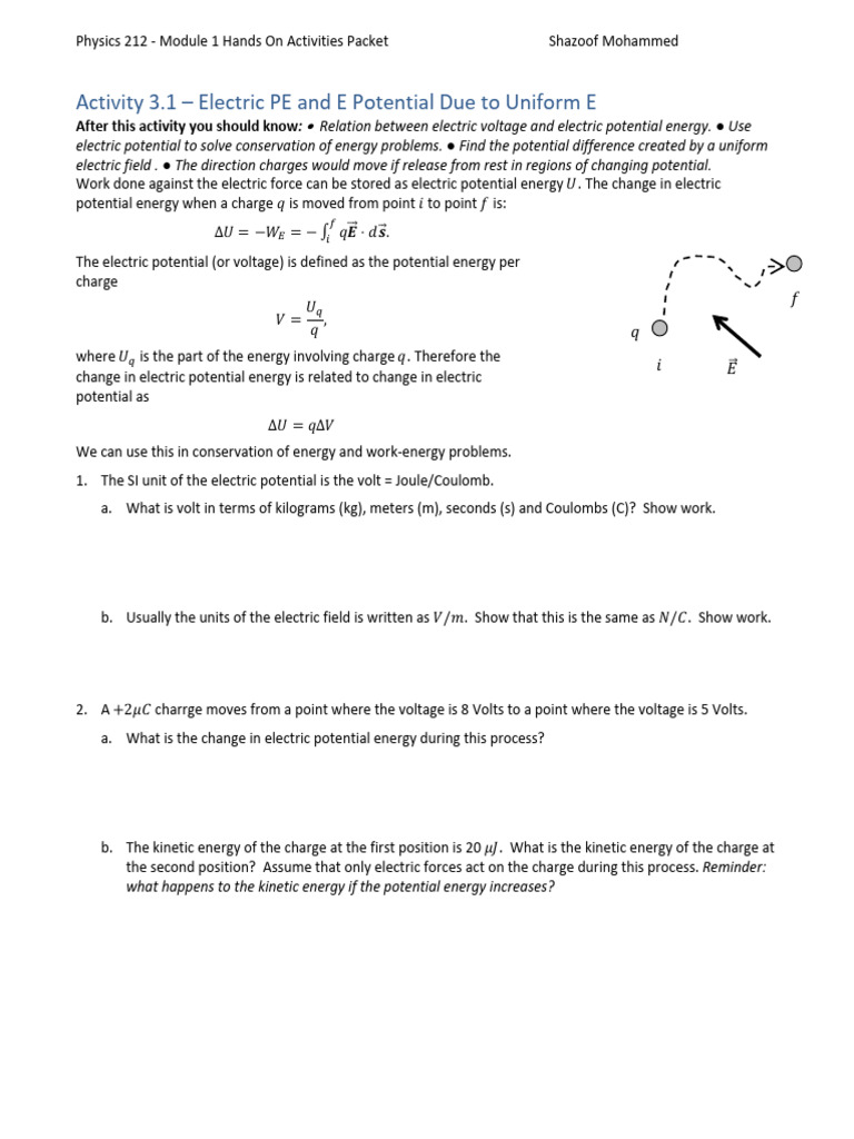 Module 3 Hands On Activities Packet-1 | PDF | Capacitor | Voltage