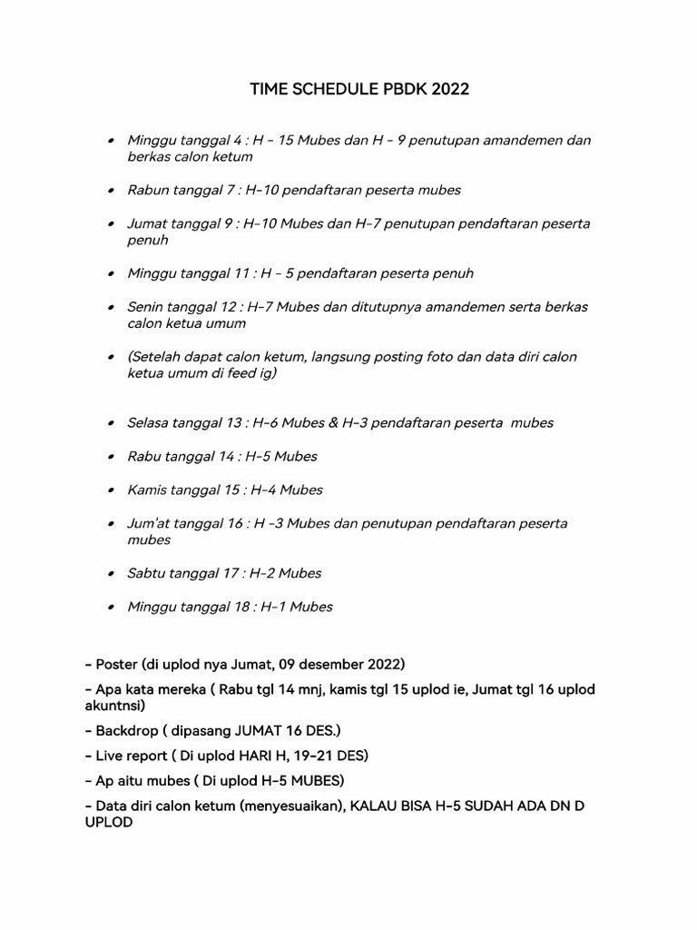 Time Schedule PBDK 2022 | PDF