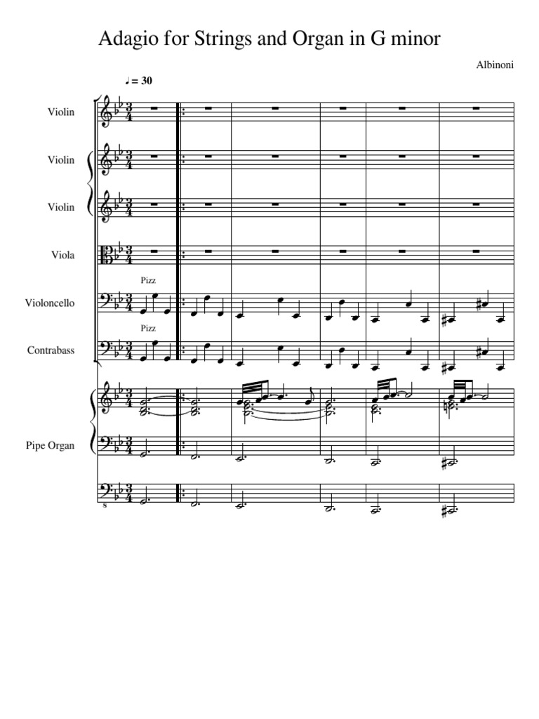 Adagio For Strings and Organ in G Minor | PDF | Continuous Pitch ...
