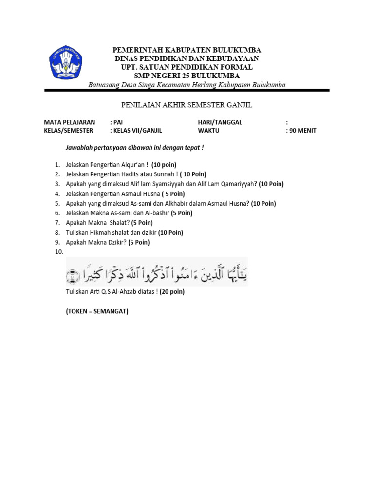 Soal Pas Pai Ganjil 2022 | PDF