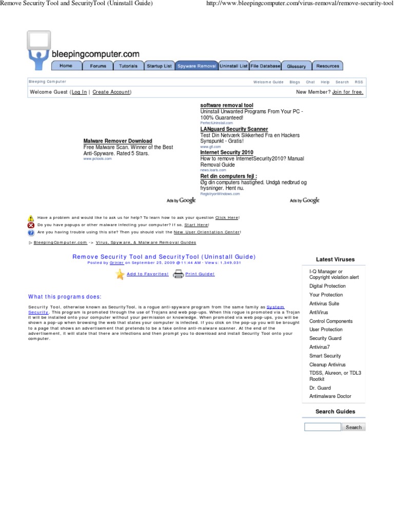 Software Removal Tool: Remove Security Tool and Securitytool (Uninstall Guide) | PDF | Spyware ...