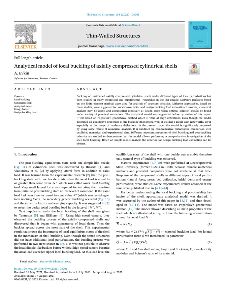 Local Buckling in Cylindrical Shells Analysis | PDF | Buckling | Rotation