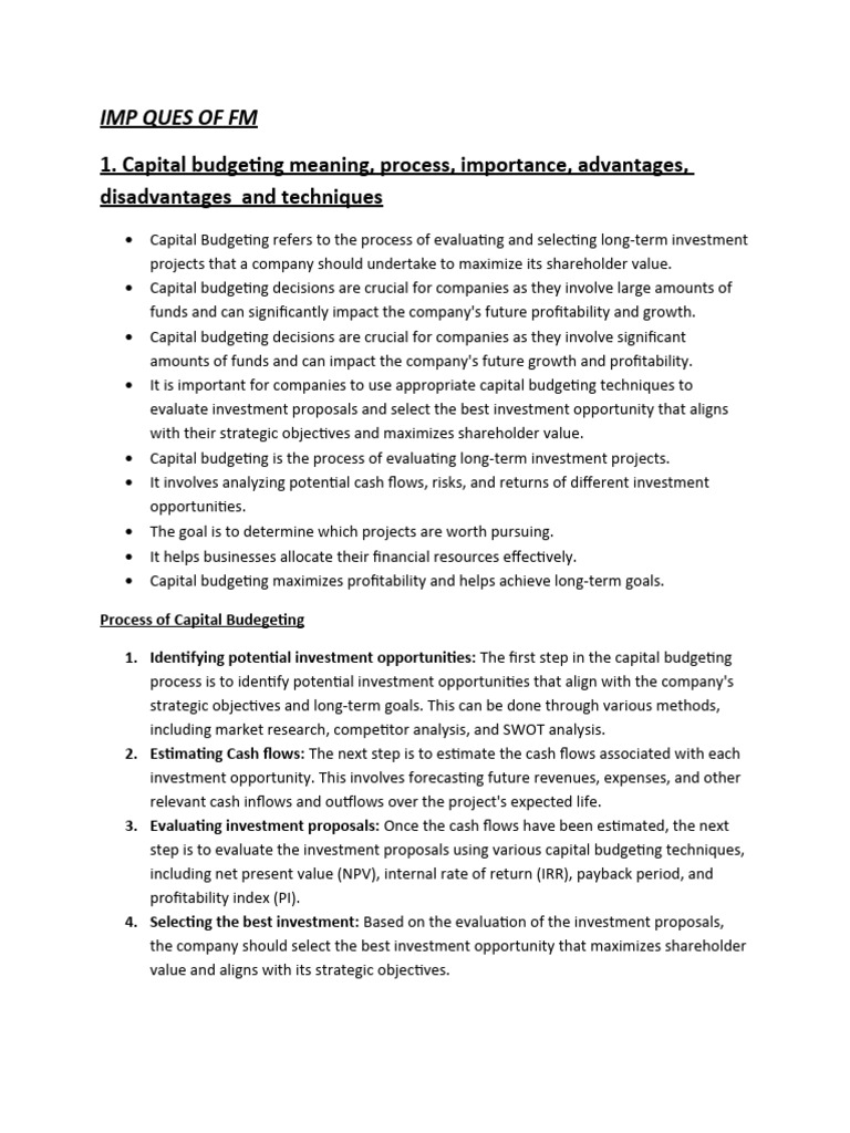 Imp Ques of FM End Term | PDF | Capital Budgeting | Net Present Value