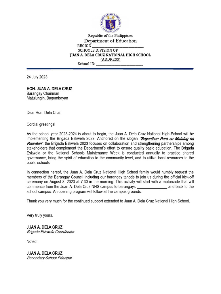 Sample Communication For Barangay Captain | PDF