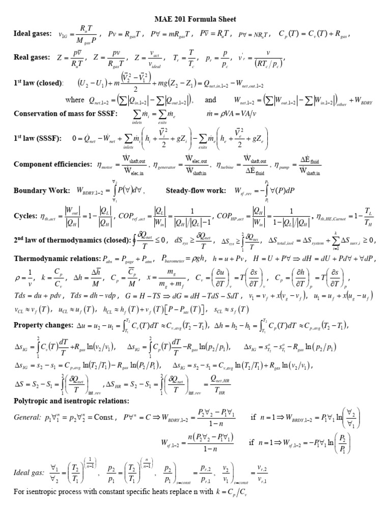 MAE 201 Formula Sheet | PDF | Continuum Mechanics | Quantity