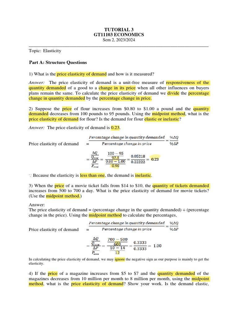 Tutorial 3 - Answers | PDF | Demand | Price Elasticity Of Demand