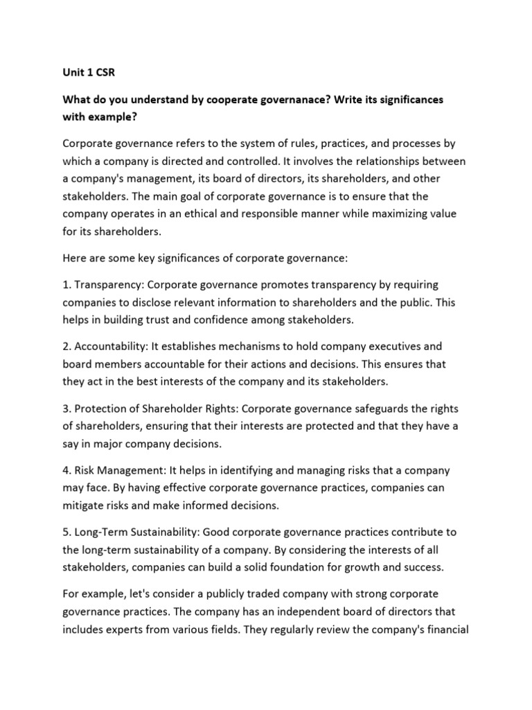 Unit 1 CSR Easy | PDF | Corporate Governance | Corporate Social ...