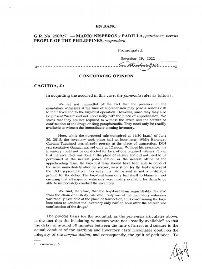 Chain of Custody - CAGUIOA Concurring Opinion | PDF | Search And Seizure | Search Warrant