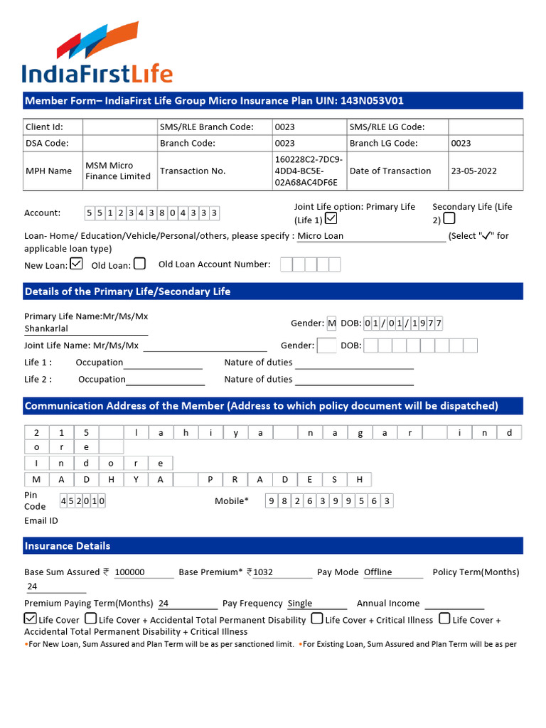 (Memberform) | PDF | Insurance | Life Insurance