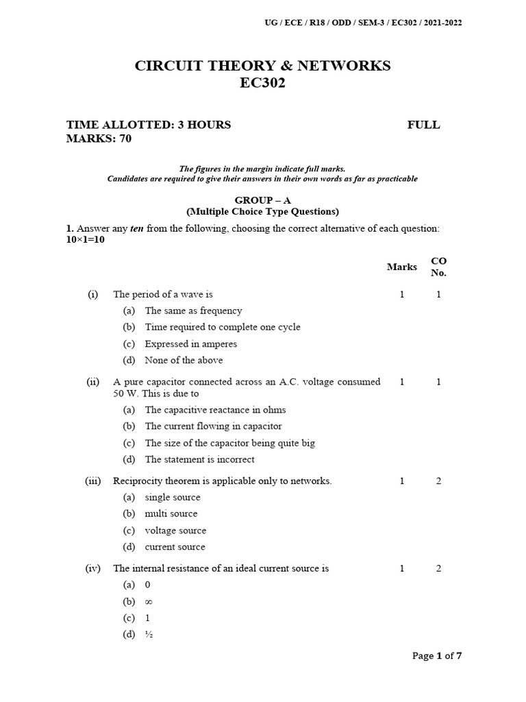 Ece Ec302 Circuit Theory Networks r18 | PDF | Capacitor | Electrical ...