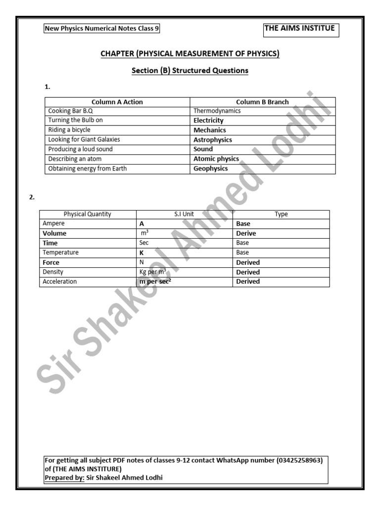 Class 9 Physics Numerical Notes | PDF | Force | Velocity