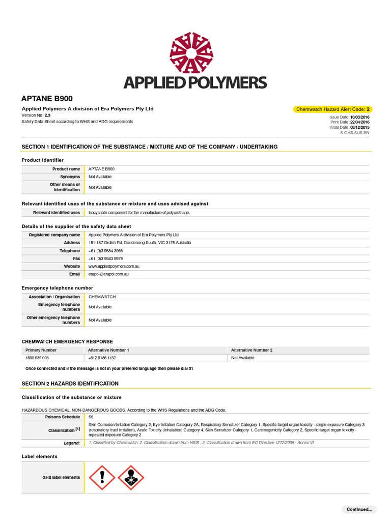 Aptane B900 SDS | PDF | Fires | Combustion