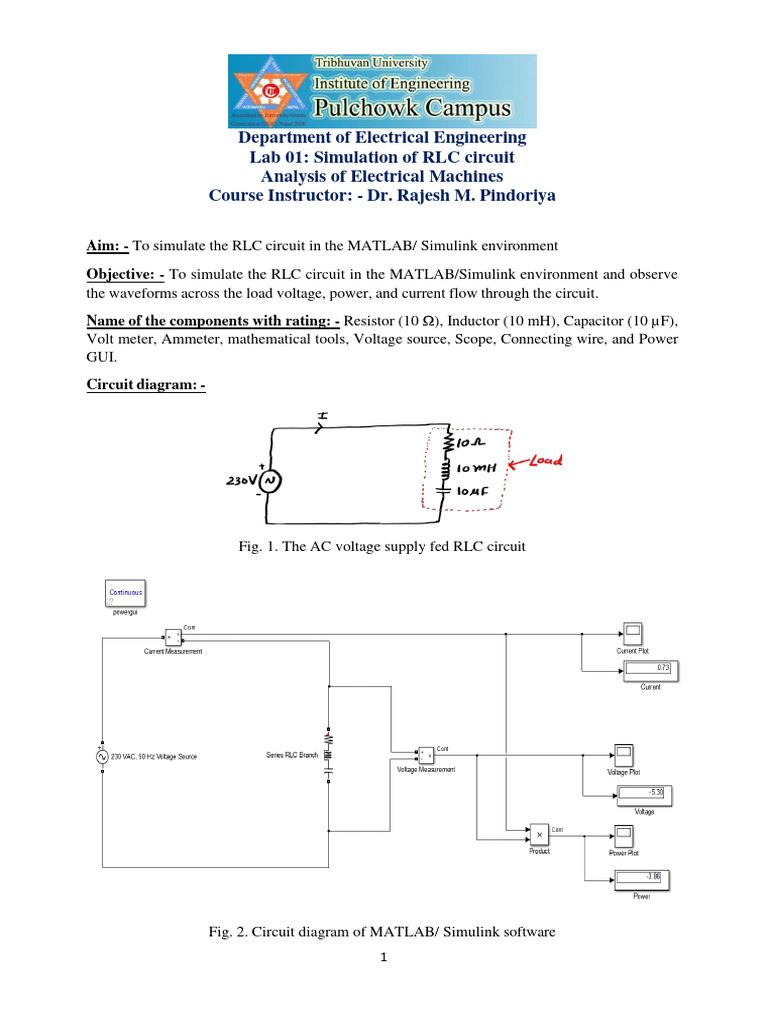 Lab 01 Simulation of RLC Circuit | PDF | Electrical Network | Voltage