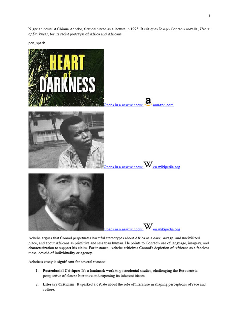 Achebe's Critique of Conrad's Racism | PDF